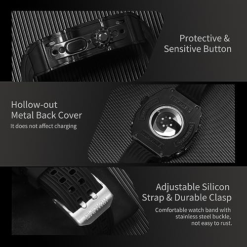 Luxury Case for Apple Watch Band 49mm, Rugged Bumper Metal Cover + Built-in Glass +Silicon Strap for Men's Heavy Duty iWatch Series Ultra 2 49mm Protective Case (49mm, Black)
