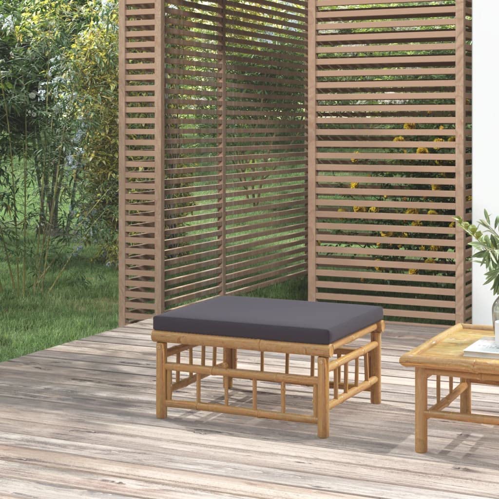 YAFF Patio Footstool with Dark Gray Cushion Bamboo