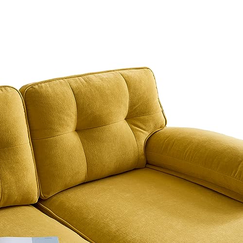 Merax 83.07" Modern Sectional Sofas Couches Velvet Upholstered L Shaped Couches for Living Room, Bedroom,Office,Yellow