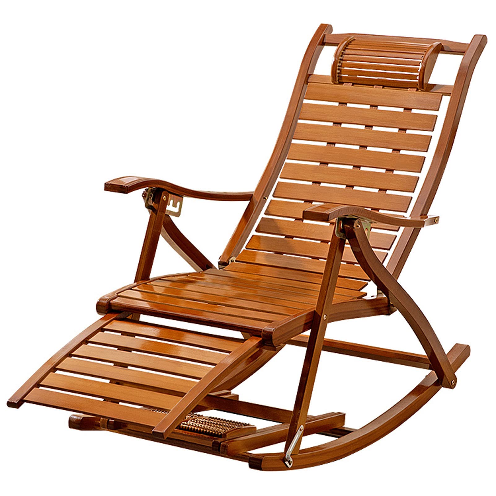 BROHN Lounge Chair, Foldable Wood Outdoor Chaise Lounge Rocking Chair Porch Rocker Outdoor Sun Lounger