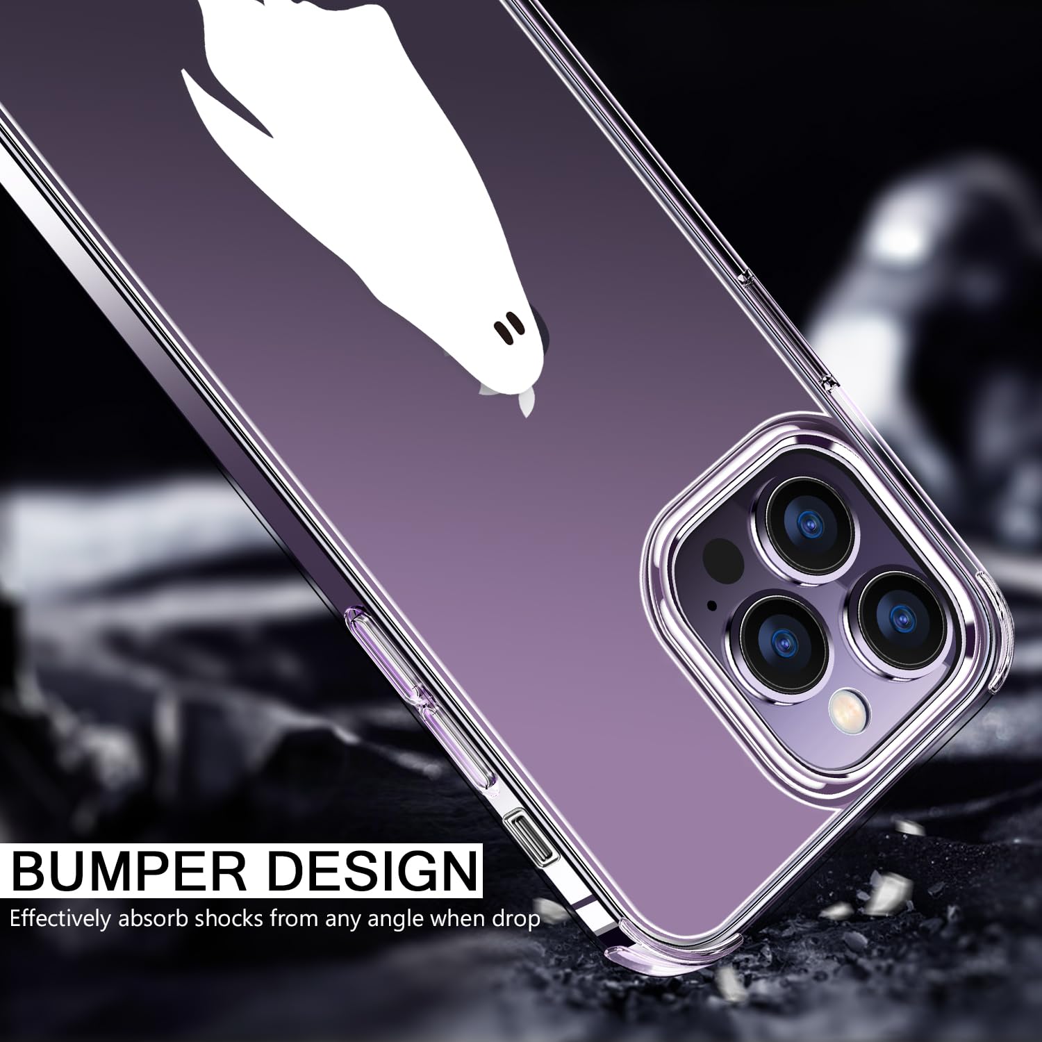 bicol for iPhone 14 Pro Max Case with Clear Fashionable Designs for Women Girls,[with Screen Protector] Slim Fit Shockproof Durable Protective Phone Cover for 6.7 inch,Cute Ghost