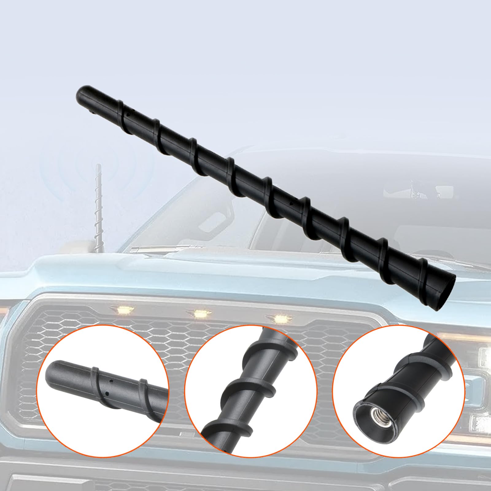 QODOLSI 1 Pack Spiral Antenna 7.1In, Universal Antenna Toppers Waterproof PVC Rubber Flexible Retrofit Antenna, Suitable for Trucks, Cars, SUVs Antenna Replacement (Black), QOTX502BL-1PS