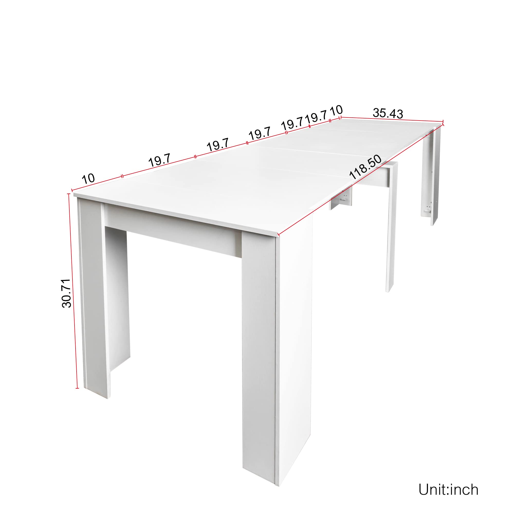 HomVent Expandable Dining Table for 6-12 Person, White Extendable Dining Room Table Wooden Kitchen Table Large Expandable Console Table Extendable from 20" to 118" Dining Table for Small Space