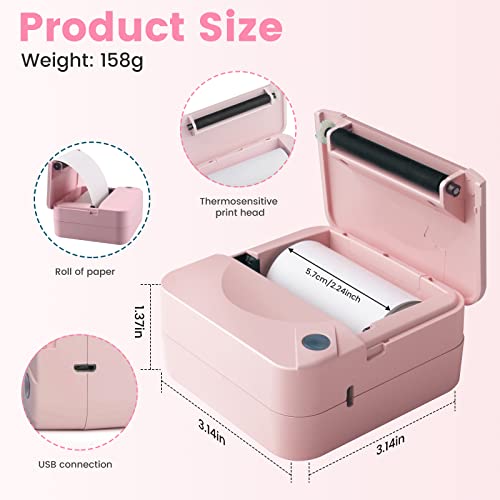 Zeacool Mini Pocket Printer,Portable Thermal Printer for Label,Text Memo,Receipt,Sticker,Photo Printers,BT Inkless Printing,Kids Gift,Wireless Bluetooth Printer Compatible with iOS and Android(Pink)