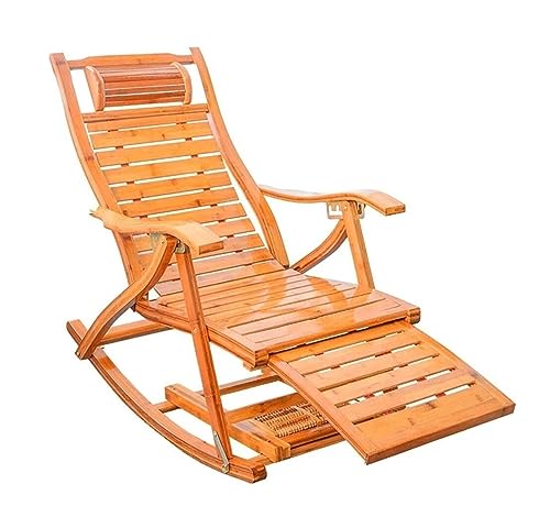 RUVOO Zero Gravity Chair Lounge Chair Bamboo Lounge Chair Recliner Rocking Chair Folding Reclining Sunloungers Adjustable Gear for Garden Patio Leisure Folding Recliner Chair Patio Lounge Chair