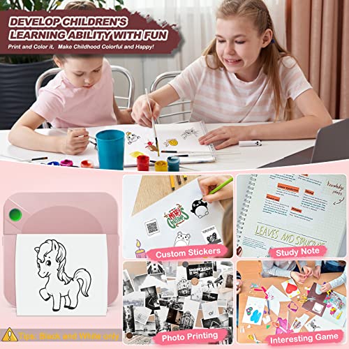 Zeacool Mini Pocket Printer,Portable Thermal Printer for Label,Text Memo,Receipt,Sticker,Photo Printers,BT Inkless Printing,Kids Gift,Wireless Bluetooth Printer Compatible with iOS and Android(Pink)