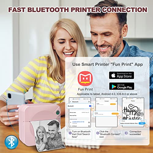 Zeacool Mini Pocket Printer,Portable Thermal Printer for Label,Text Memo,Receipt,Sticker,Photo Printers,BT Inkless Printing,Kids Gift,Wireless Bluetooth Printer Compatible with iOS and Android(Pink)