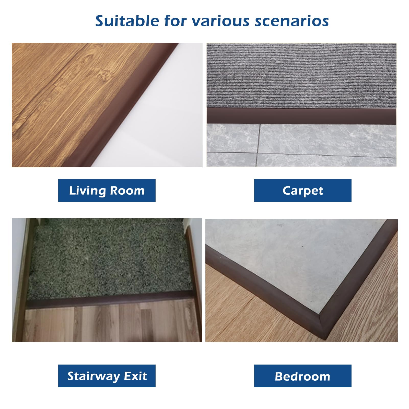 3.3Ft Self-Adhesive Floor Transition Strip, 1/2''~3/5'' Height Carpet to Tile Floor Divider Strip Reducer Peel and Stick Floor Edging Trim Strip Doorway Threshold Cover for Laminate Floor Mat (Coffee)