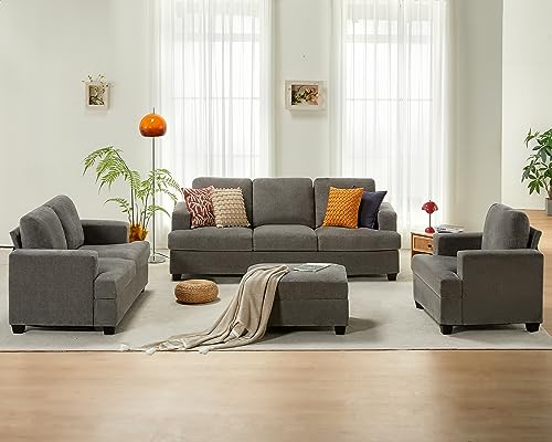 VanAcc Sofa, Comfy Sofa Couch with Extra Deep Seats, Modern Sofa Couch- Loveseat, Couch for Living Room Apartment Lounge, Grey Chenille
