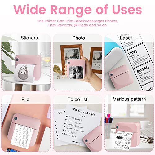 Zeacool Mini Pocket Printer,Portable Thermal Printer for Label,Text Memo,Receipt,Sticker,Photo Printers,BT Inkless Printing,Kids Gift,Wireless Bluetooth Printer Compatible with iOS and Android(Pink)