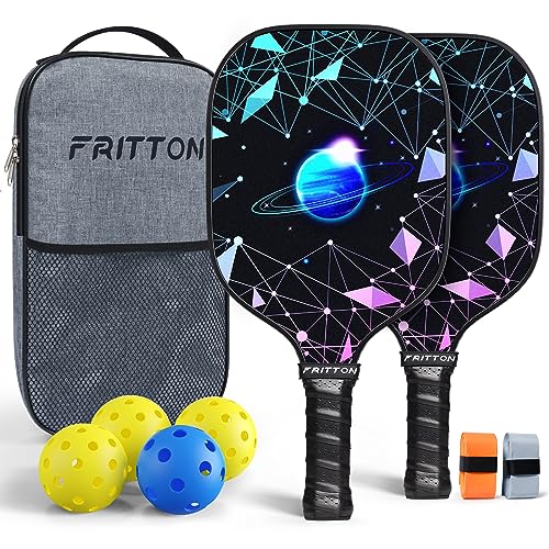 Pickleball Paddles Set of 2, USAPA Approved Carbon Fiber Pickleball Paddle with Enhanced Honeycomb Core and Anti-Slip Cushioned Grip, Fritton Pickleball Set for Beginners to Advanced Players