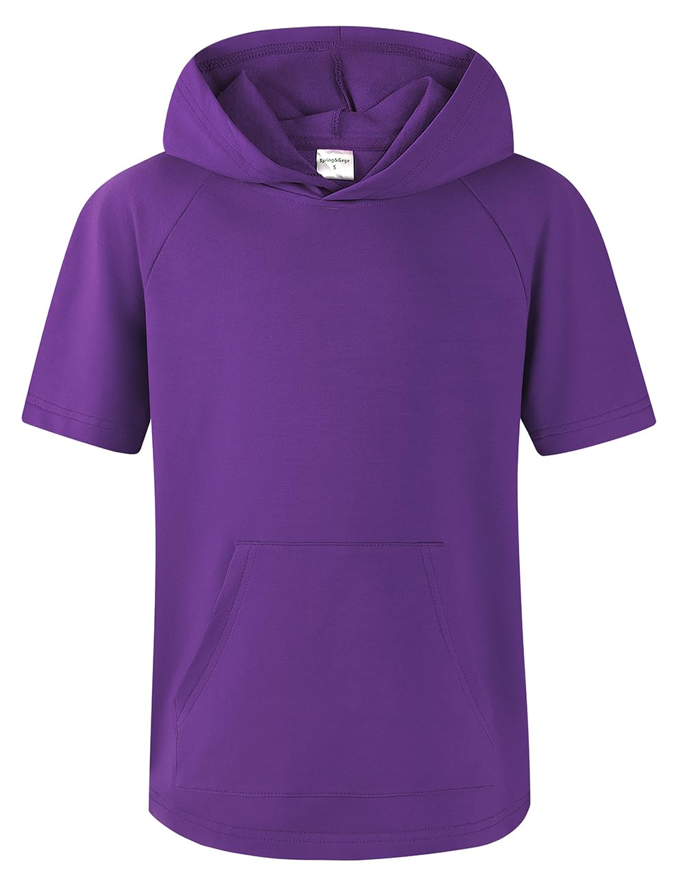 Spring&Gege Boys Light Weight Short Sleeve Hoodie Casual Solid Pullover Hooded T-shirt with Pocket, Purple, 9-10 Years