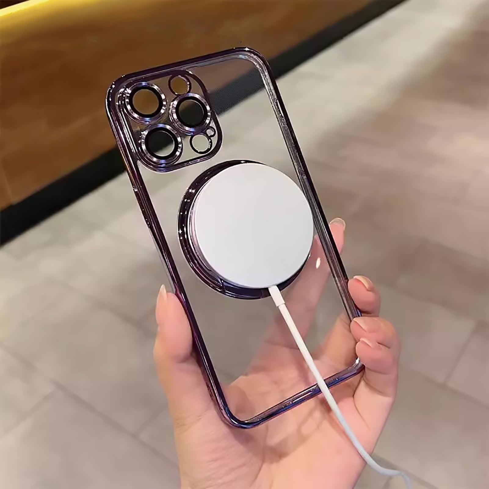 Uioeua Compatible with iPhone 13 Pro Max Magnetic Clear Kickstand Case,Luxury Plating Transparent Bracket MagSafe Case with Full Camera Lens Protector for iPhone 13 Pro Max Women Girl Men-Elegant Pink