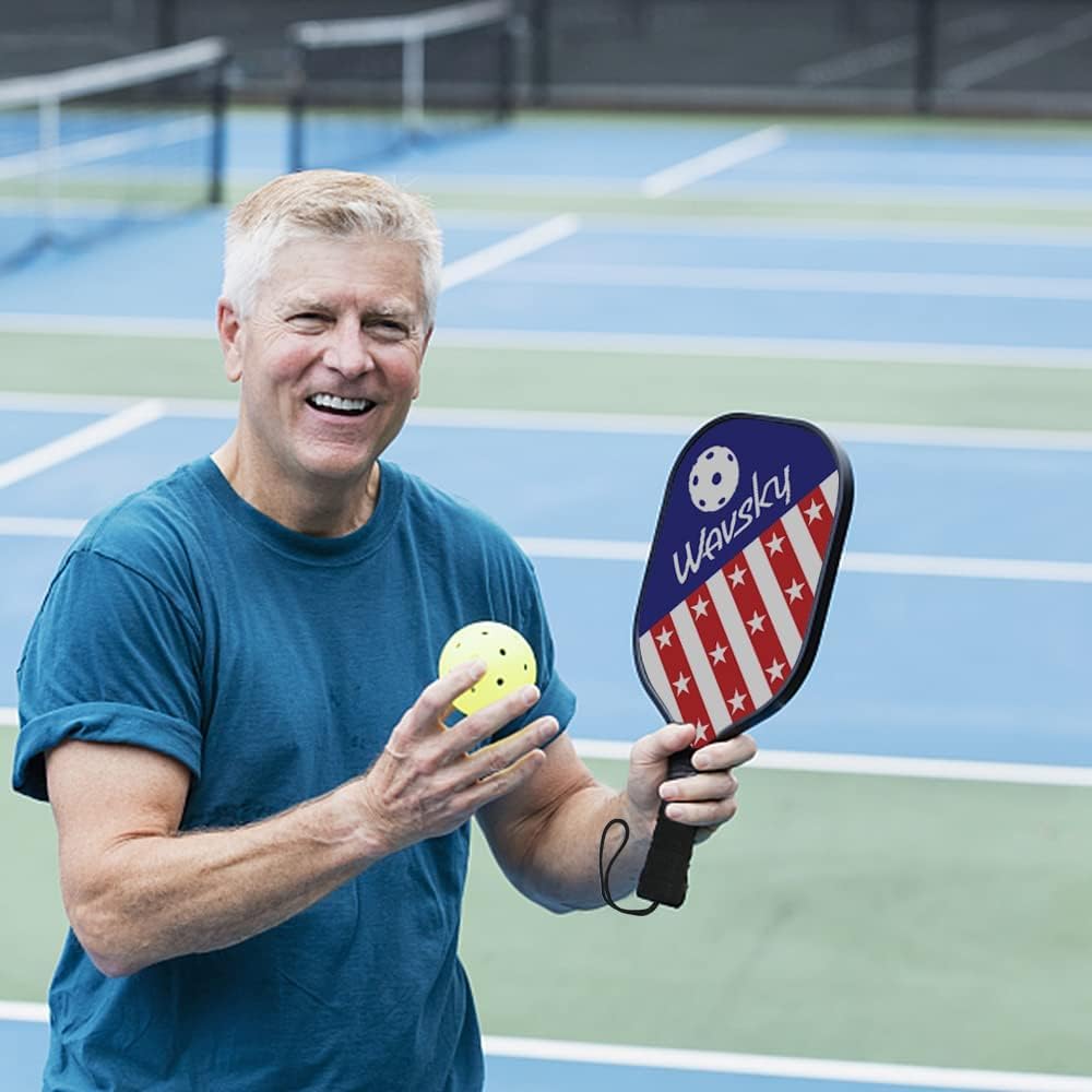 Wavsky Pickleball Set - 4 Paddles, 8 Balls, 4 Cooling Towels, Carry Bag, Wooden Pickleball Rackets With Ergonomic Grips for Beginners