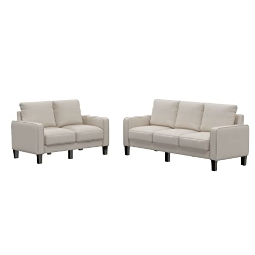 FIQHOME Set 2-Piece Storage Box,Modern Upholstered Couch and Loveseat Sofa for Living Room and Bedroom in Beige Fabric (2+3 Seat)