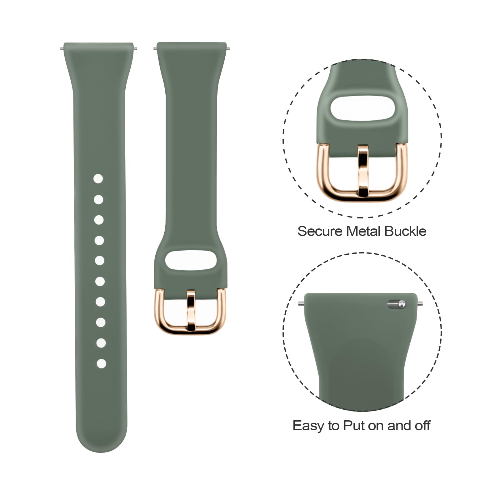 3 Pack Slim Sport Bands for Samsung Galaxy Watch Active 2 40mm 44mm, Soft Liquid Silicone Waterproof Straps for Replacement for Galaxy Watch Active Wristbands Women Men (PinkSand/Starlight/SageGreen)