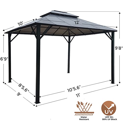 12 ft. x 10 ft. Aluminum Hardtop Outdoor Patio Gazebo with Insulated Double-Roof Hardtop and Netting