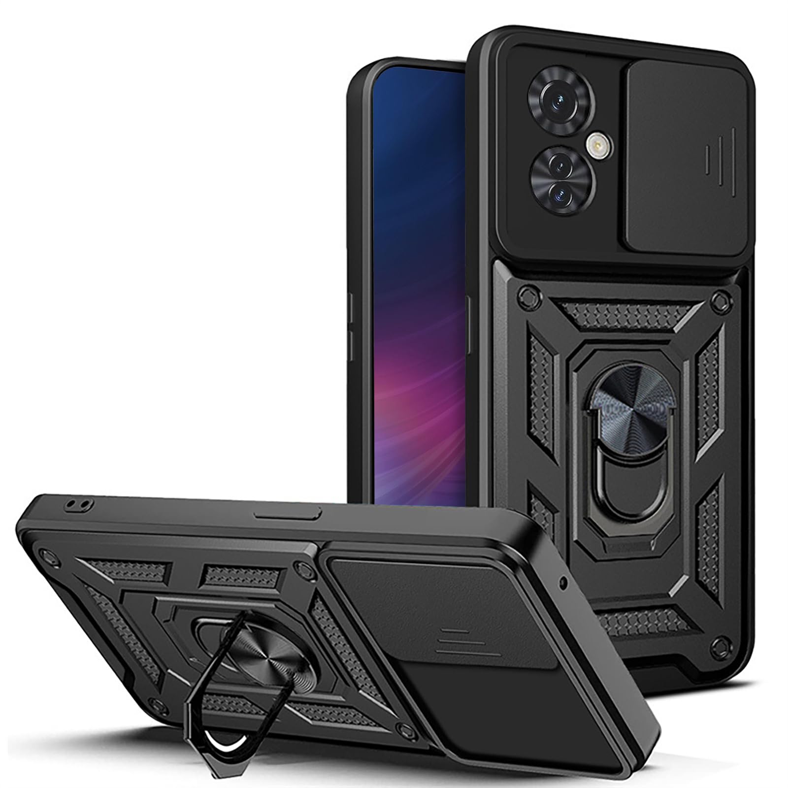TERPINK Protective Case Compatible with OnePlus Nord N30 5G, with Folding Stand and Camera Slide Cover, Shockproof Protective Cover for OnePlus N30 5G (Black)