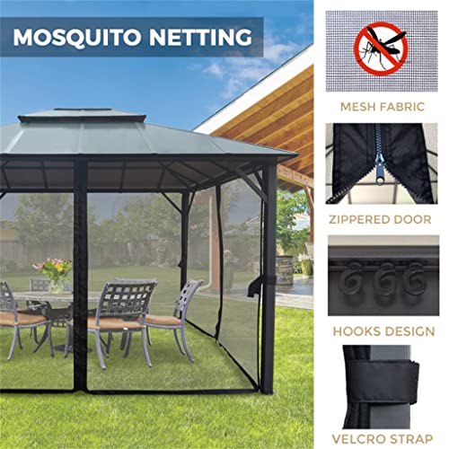 12 ft. x 10 ft. Aluminum Hardtop Outdoor Patio Gazebo with Insulated Double-Roof Hardtop and Netting