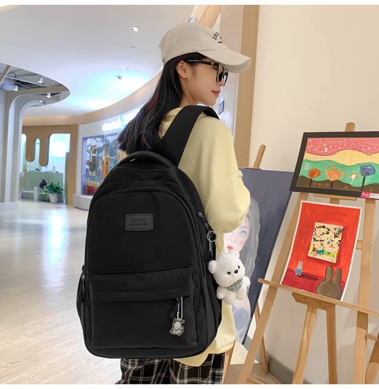 GRYPIT Kawaii Cute Backpack with Cute Accessories Kawaii Aesthetic Backpack with Bag Charm (Black)