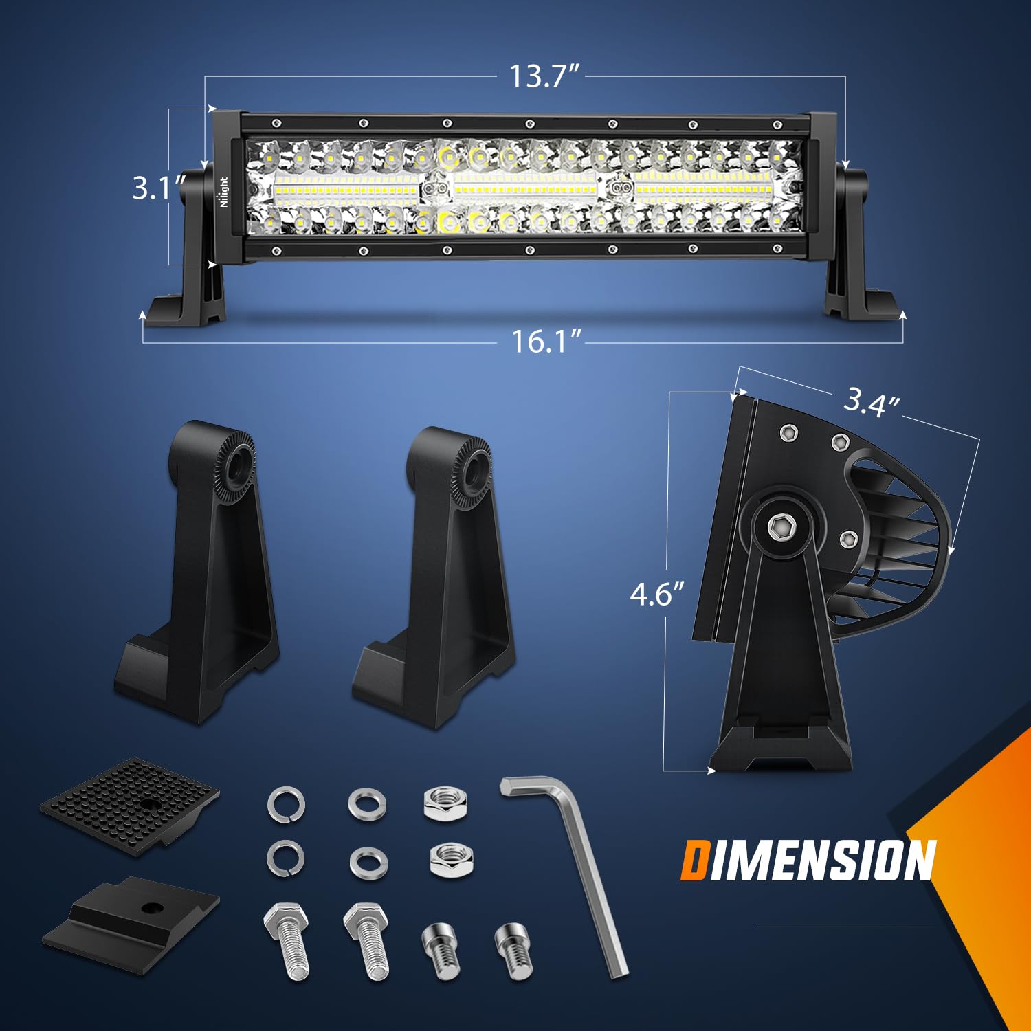 Nilight LED Light Bar 13.5 Inch Triple Row Spot Flood Combo 96LEDs Fog Driving Work Backup Bumper Lighting for Off-Road Truck SUV ATV UTV