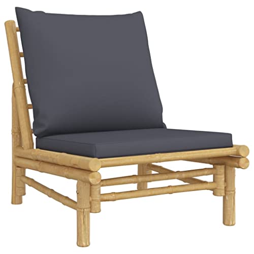 YAFF Patio Chairs 2 pcs with Dark Gray Cushions Bamboo-3459