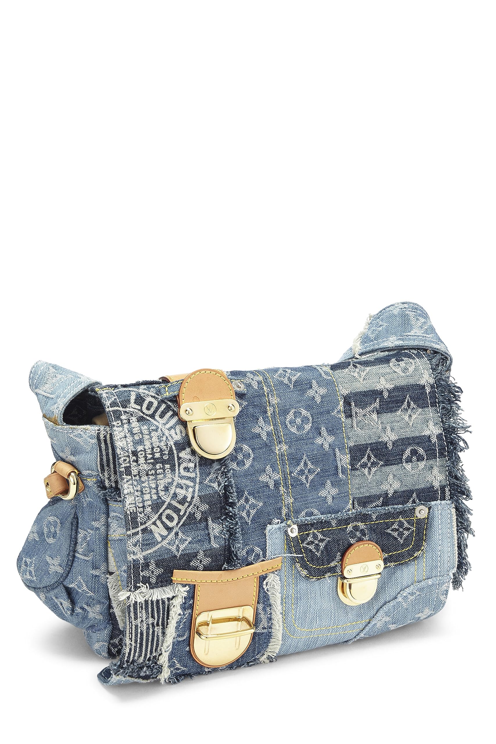 Louis Vuitton, Pre-Loved Blue Denim Patchwork Posty, Blue
