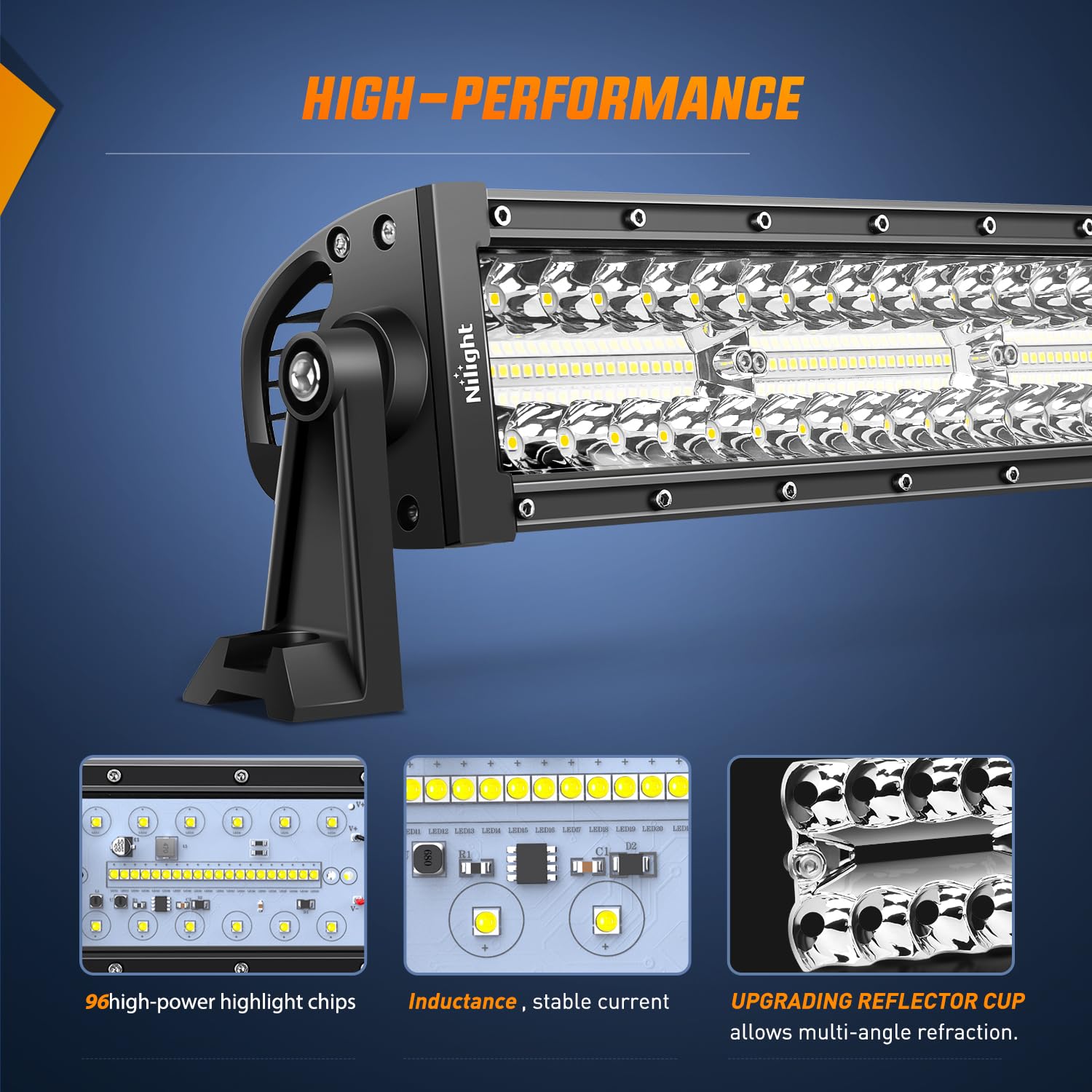 Nilight LED Light Bar 13.5 Inch Triple Row Spot Flood Combo 96LEDs Fog Driving Work Backup Bumper Lighting for Off-Road Truck SUV ATV UTV