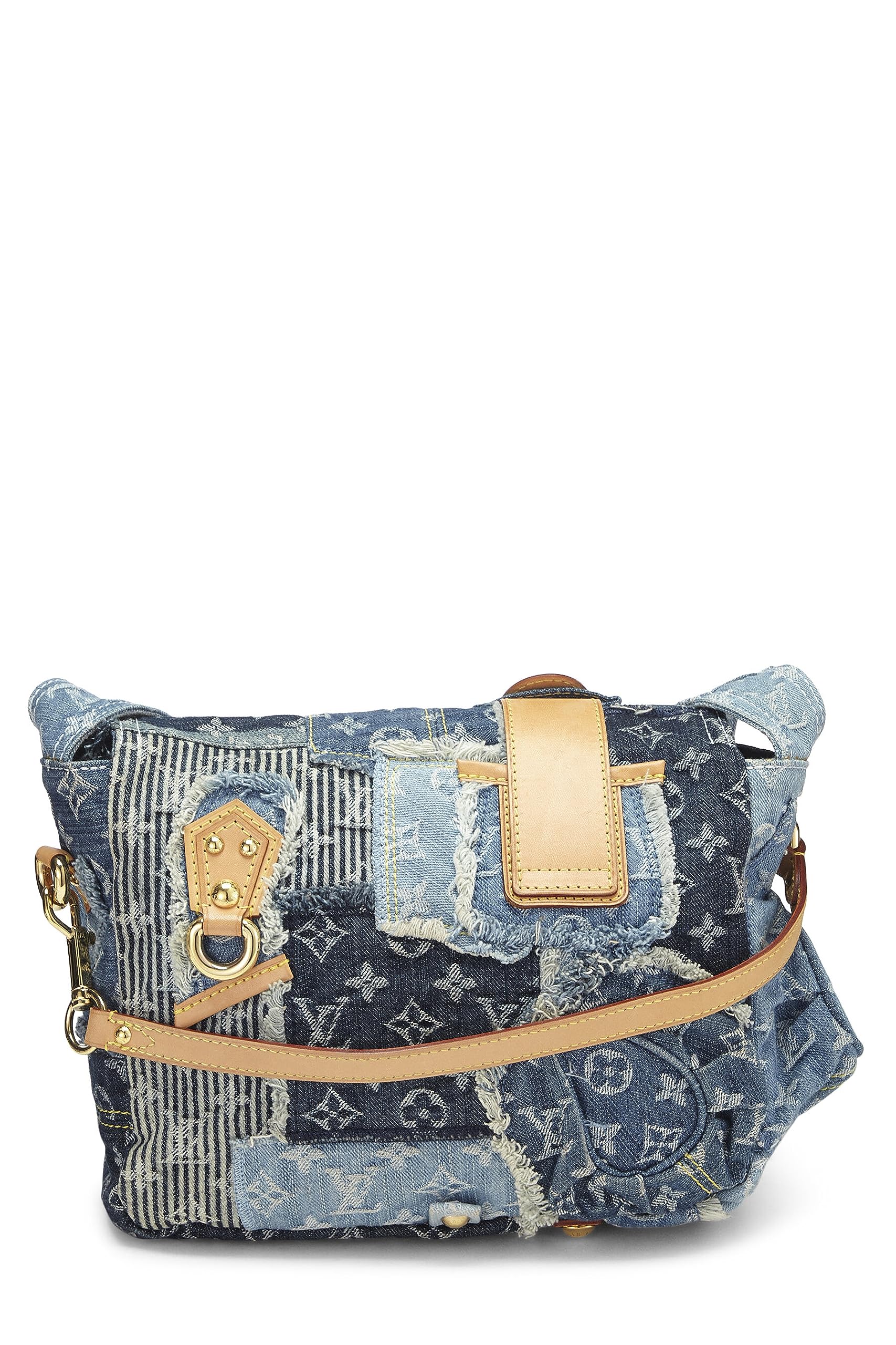 Louis Vuitton, Pre-Loved Blue Denim Patchwork Posty, Blue