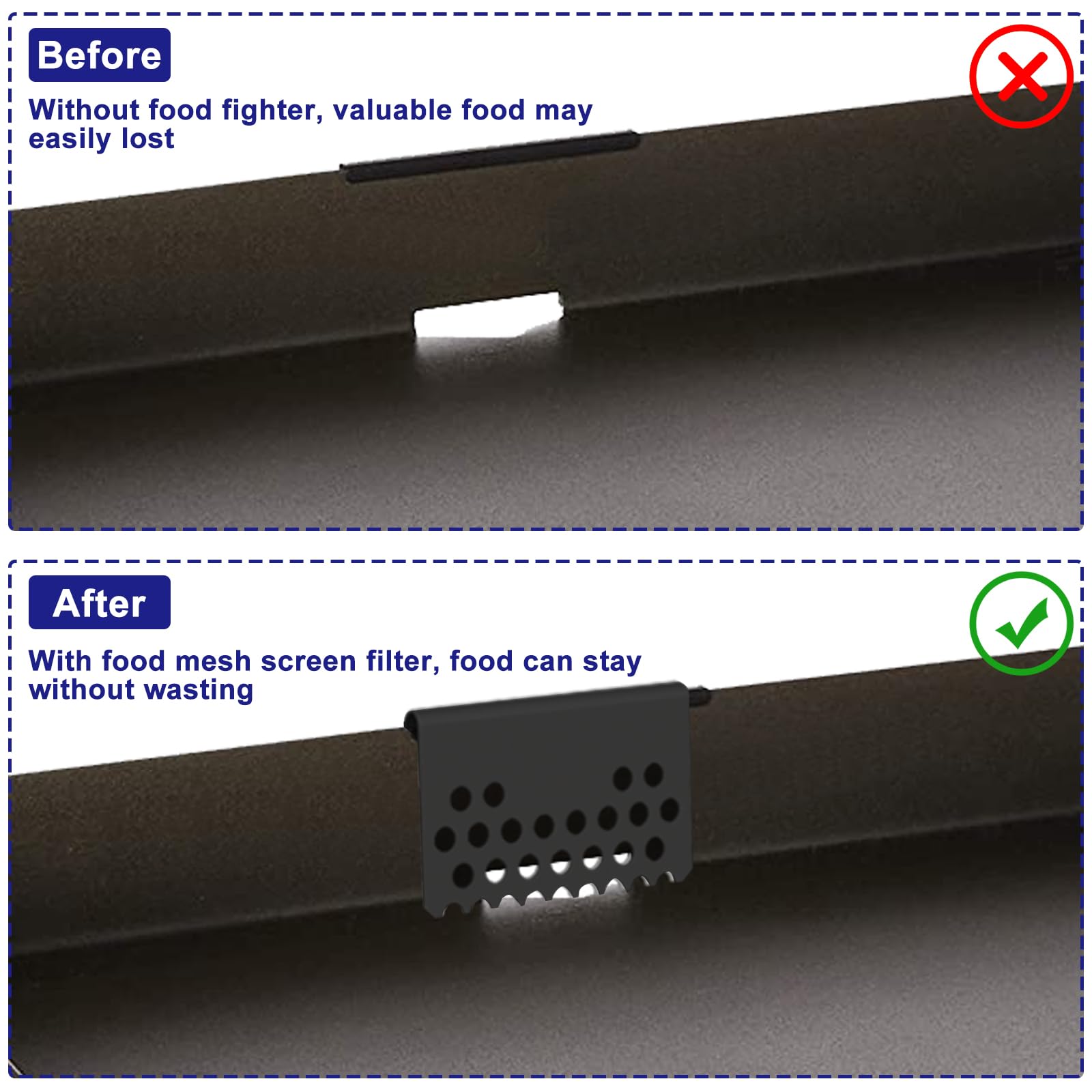 Griddle Grease Gate, Stainless Steel Rear Food Filter Mesh Screen Blocks, Grill Grease Blocker with Screws for Blackstone Flat Top Griddle and Other Grills(Black)