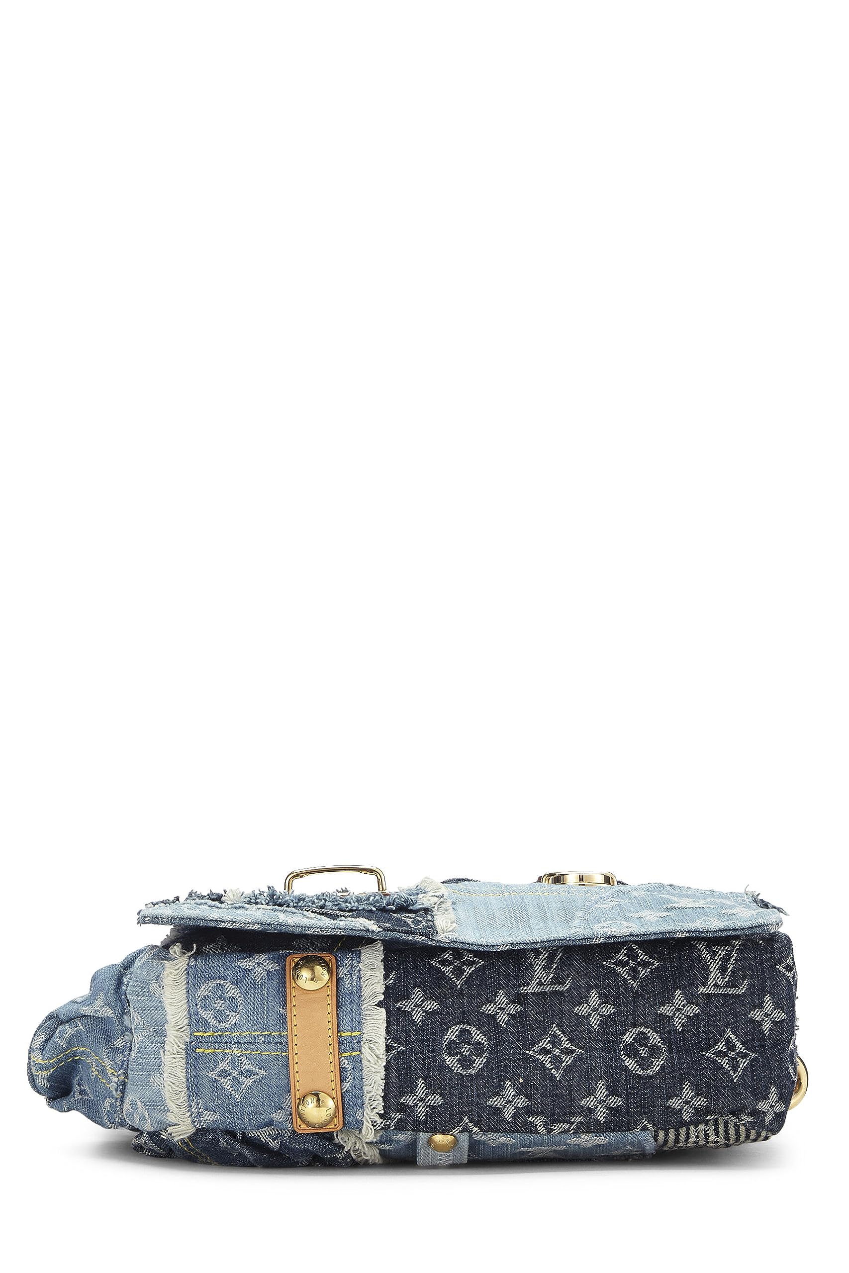 Louis Vuitton, Pre-Loved Blue Denim Patchwork Posty, Blue