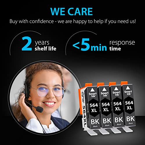 Smart Ink Compatible Ink Cartridge Replacement for HP 564XL 564 XL (4 Black Combo Pack) for Photosmart 6525 6520 7520 5520 7510 5510 7525 6515 6510 B210 C410 5514 B209 B209a C309 C309 OfficeJet 4620