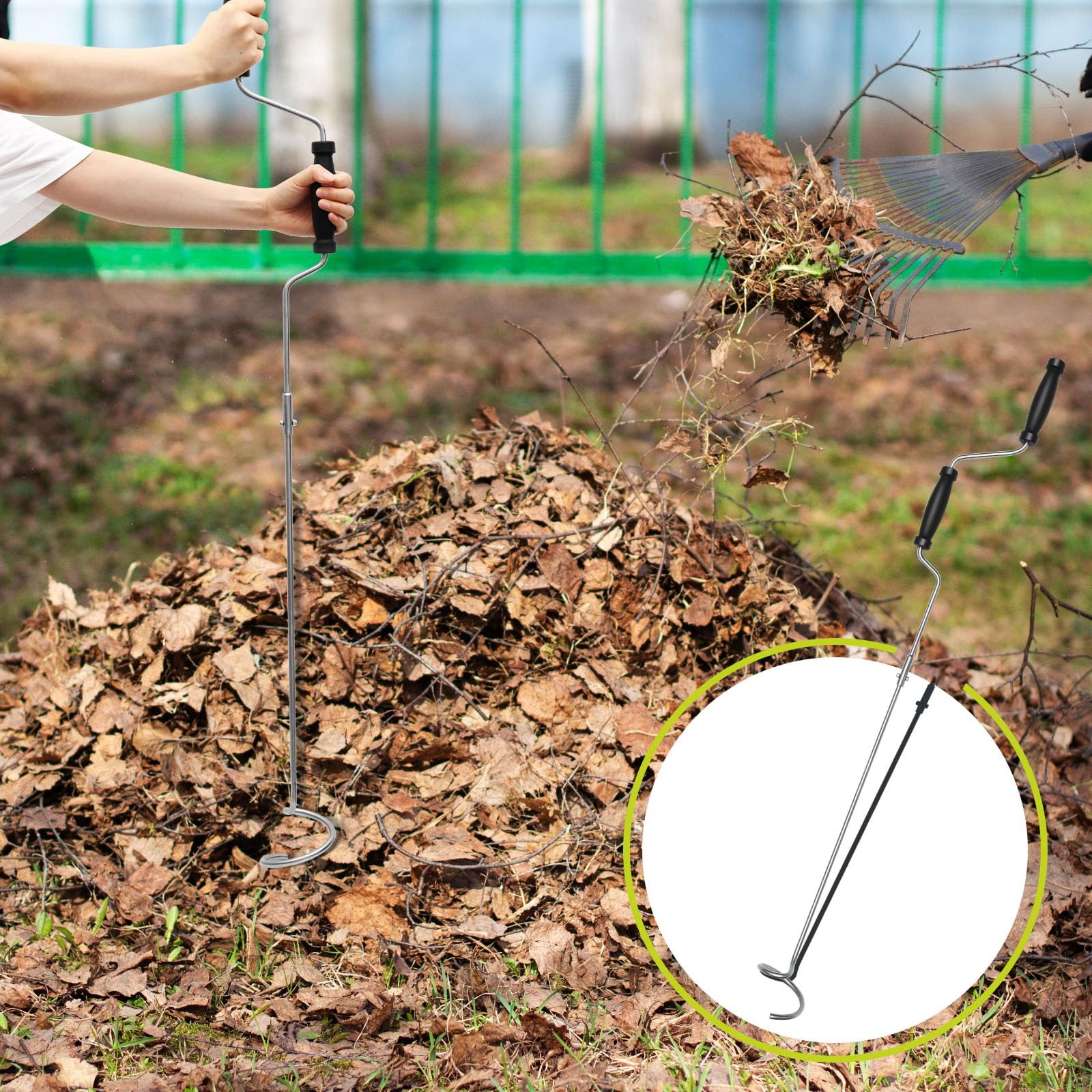 Gisafai Compost Aerator Compost Turner and Mixing Tool Compost Aerator Tool Stainless Steel Compost Aerator Tool Compost Aeration Tool for Outdoor Garden Lawn Composting