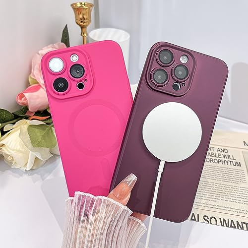 MZELQ Magnetic Case for iPhone 14 Pro Max Case [Compatible with Magsafe] with Camera Protection Cover Soft Silicone Shockproof Protective Design Phone Case for 14 Pro Max Women Girls 6.7" - Burgundy