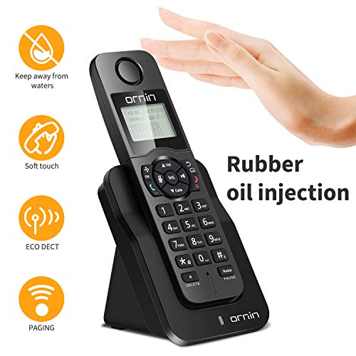 Ornin D1005 Cordless Landline Telephone for Home and Office Use, ECO Technology, Rubber Oil Injection(Single Pack, Black)…