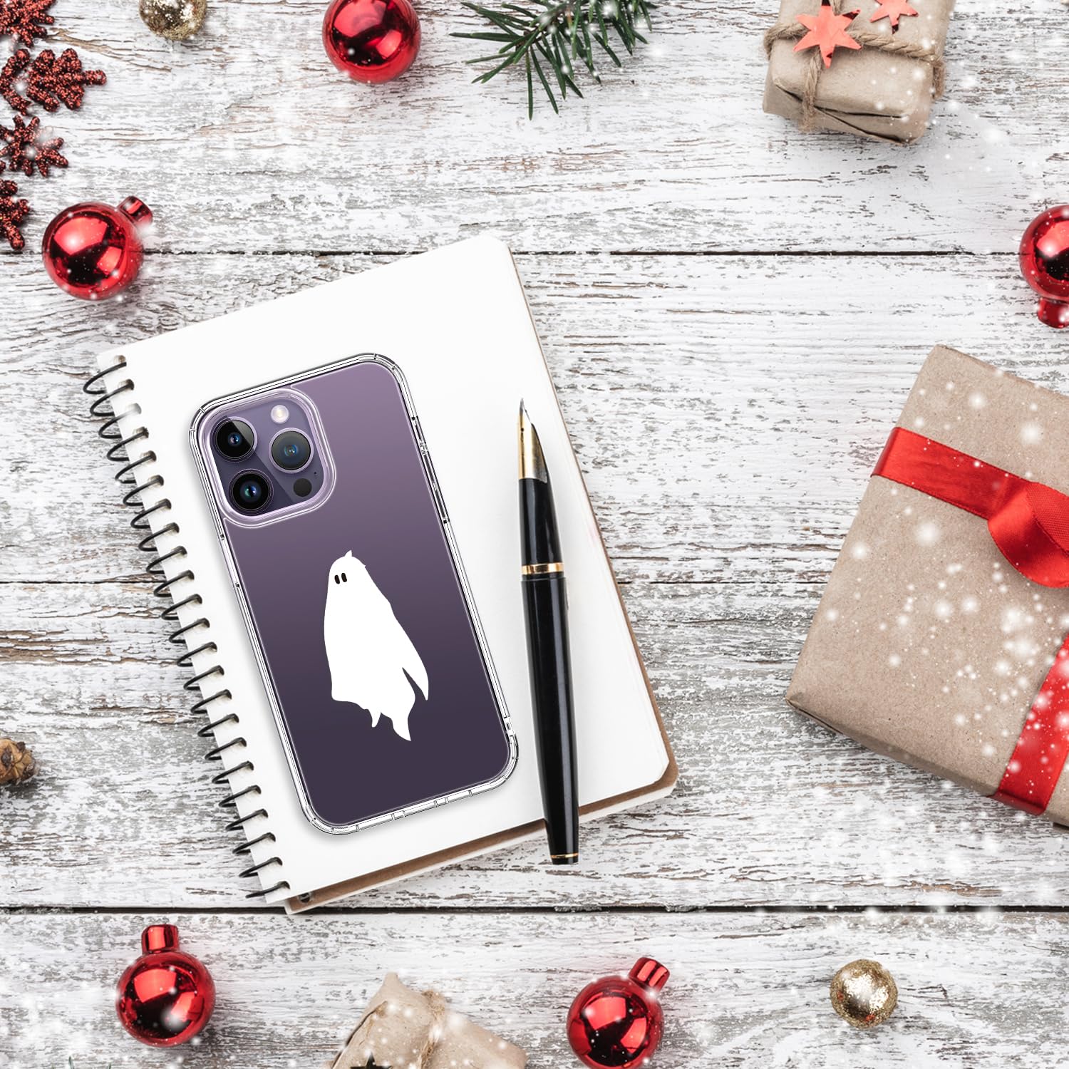 bicol for iPhone 14 Pro Max Case with Clear Fashionable Designs for Women Girls,[with Screen Protector] Slim Fit Shockproof Durable Protective Phone Cover for 6.7 inch,Cute Ghost