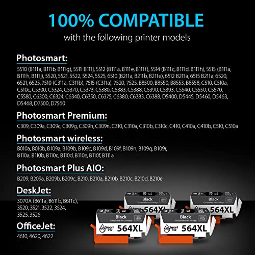 Smart Ink Compatible Ink Cartridge Replacement for HP 564XL 564 XL (4 Black Combo Pack) for Photosmart 6525 6520 7520 5520 7510 5510 7525 6515 6510 B210 C410 5514 B209 B209a C309 C309 OfficeJet 4620
