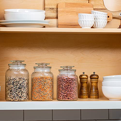 3pc Glass Canisters Set for Kitchen Counter with Airtight Lids - Retro Design - Pantry Organization Food Storage Containers for Cookies, Tea, Sugar, Candy Jars, Sugar Packet Holders, Great gift.