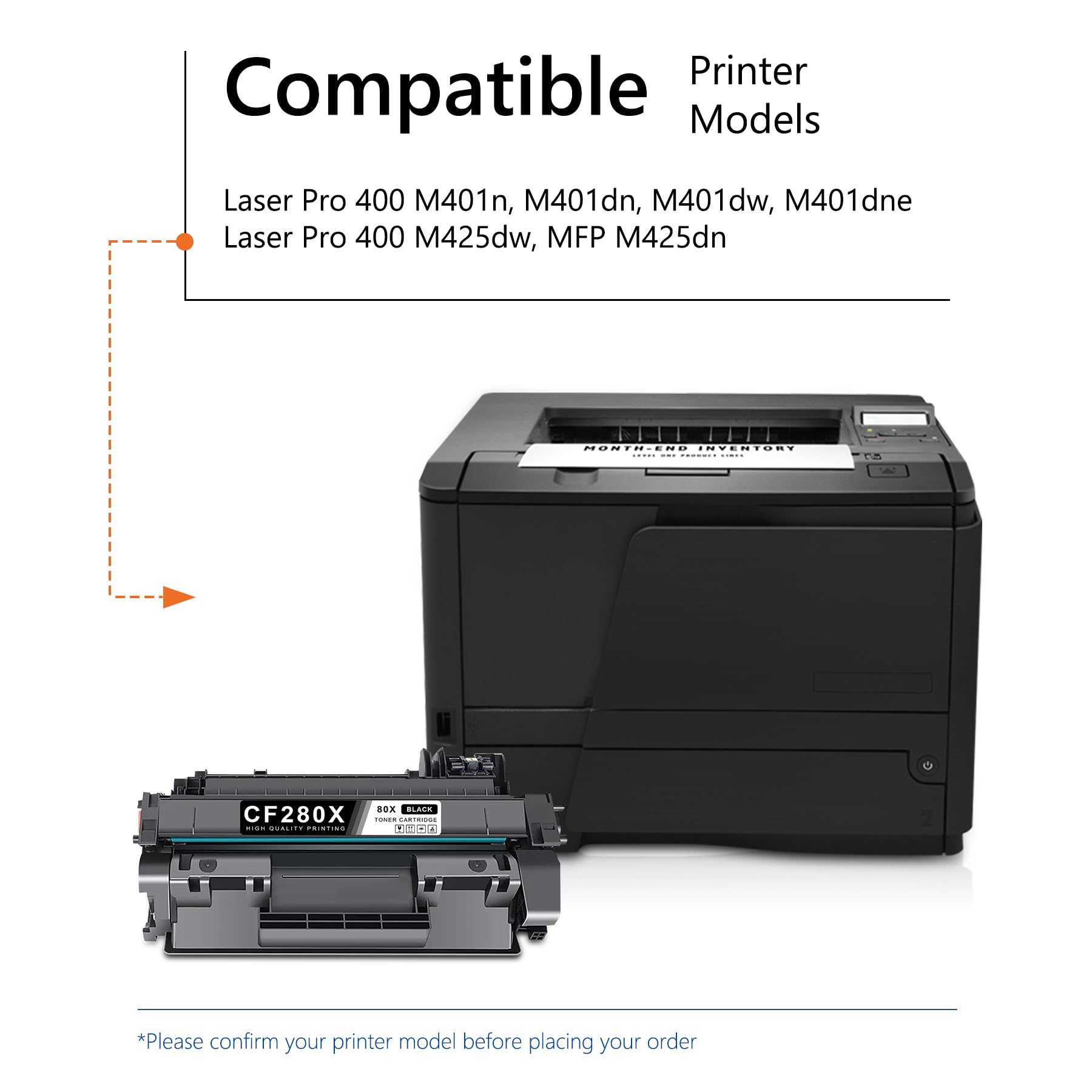 80X Black Toner Cartridge Compatible Toner Cartridge Replacement for HP 80X Toner Cartridge CF280X Used for Laser Pro 400 M401n, M401dn, M401dw, M401dne, M425dw, MFP M425dn Printer (New Chip, 1 Pack)