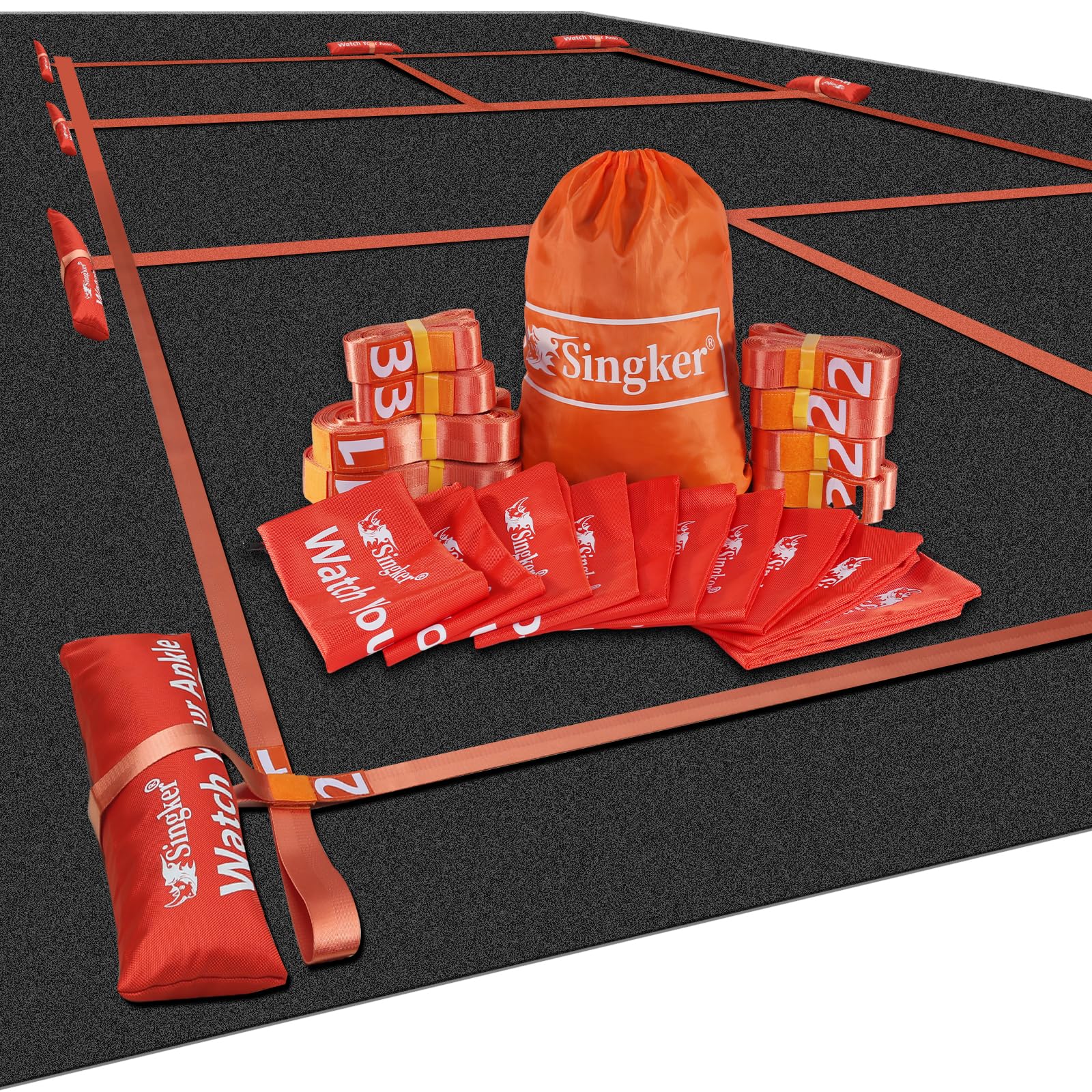 Singker PortablePickleball Court Marking Kit,Innovative, 10 Zippered sandbags Keep thewind from Messing Around,Temporary Pickleball Boundary Lines, 8 Nylon webbings, Net Not Included