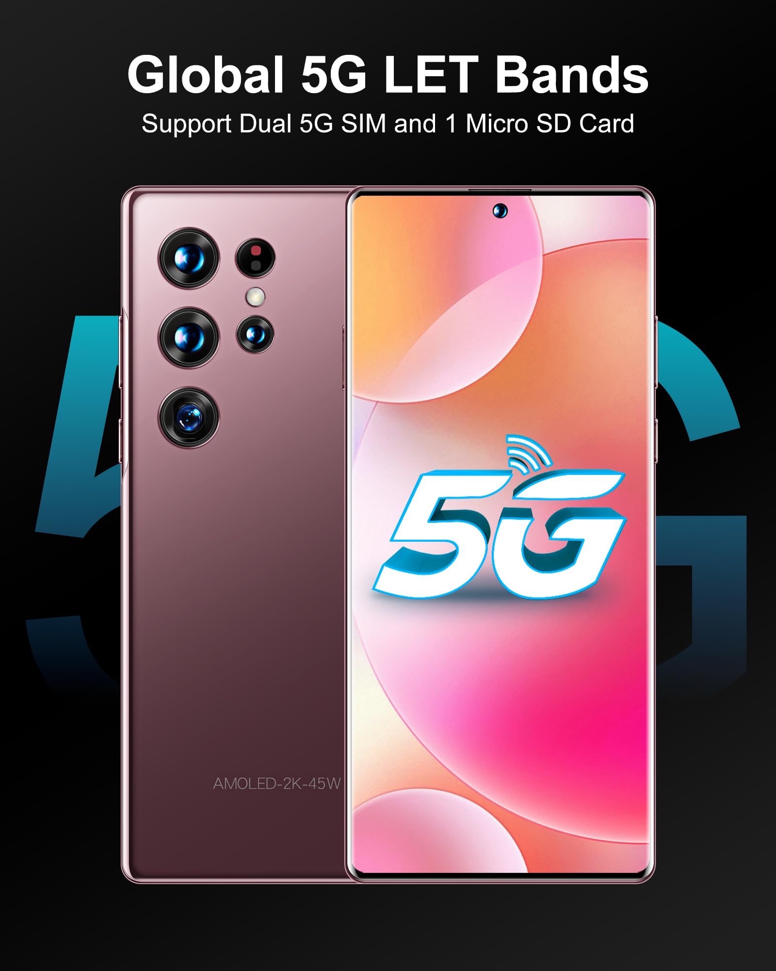 5G Unlocked Cell Phones,6G+256GB Dual Sim Smartphone, C21 Unlocked Mobile Phone with 7.3 inch Waterdrop Screen, Android Phone 24+64 MP | 7300mAh | Fingerprint Lock & Face ID | US Version (rose gold)