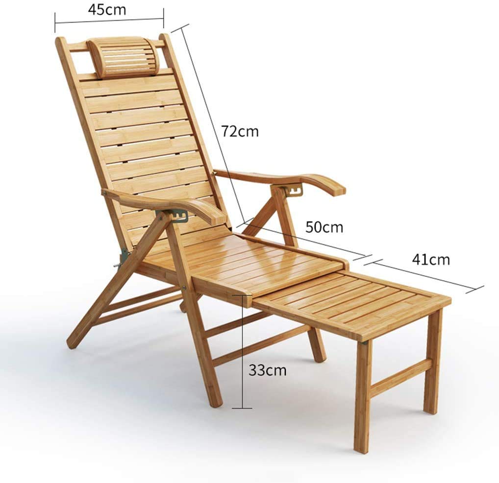 CHLDDHC 5-Gear Adjustable Recliner Chair, Folding Natural Durable Bamboo Lounge Seating for Outdoor Garden Patio Living Room Porch, Portable Deck Recliner