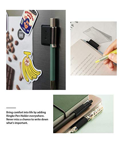 Ringke Pen Holder for Apple Pencil, Journal, Notebooks, and More - 3M Self Adhesive PU Leather Durable Pen Loop with Elastic (3 PACK) - Black