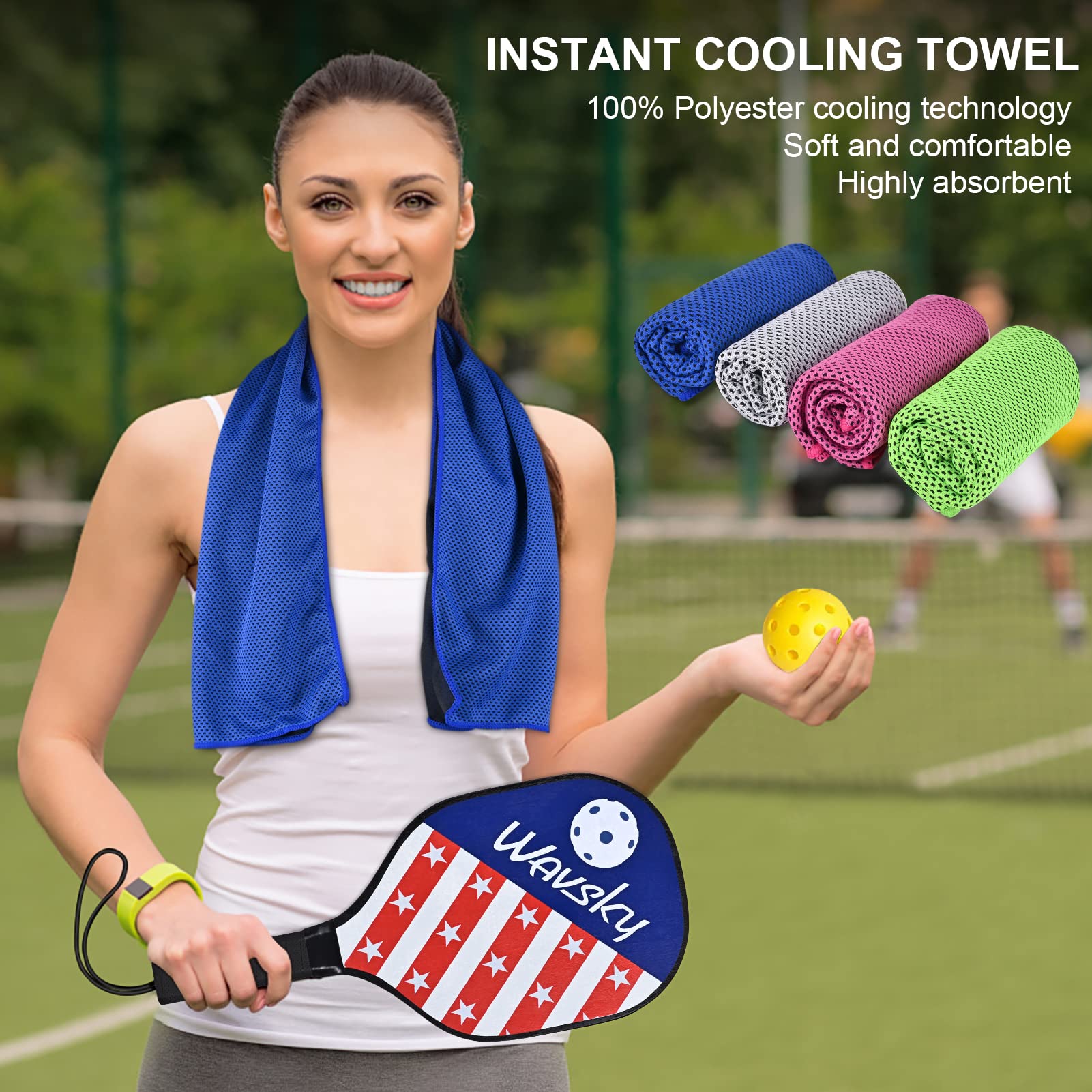 Wavsky Pickleball Set - 4 Paddles, 8 Balls, 4 Cooling Towels, Carry Bag, Wooden Pickleball Rackets With Ergonomic Grips for Beginners