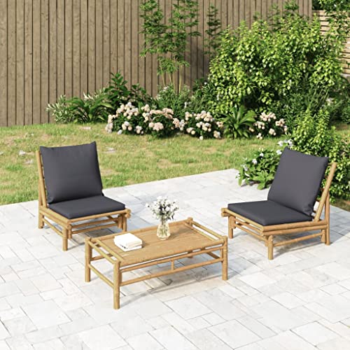 YAFF Patio Chairs 2 pcs with Dark Gray Cushions Bamboo-3459