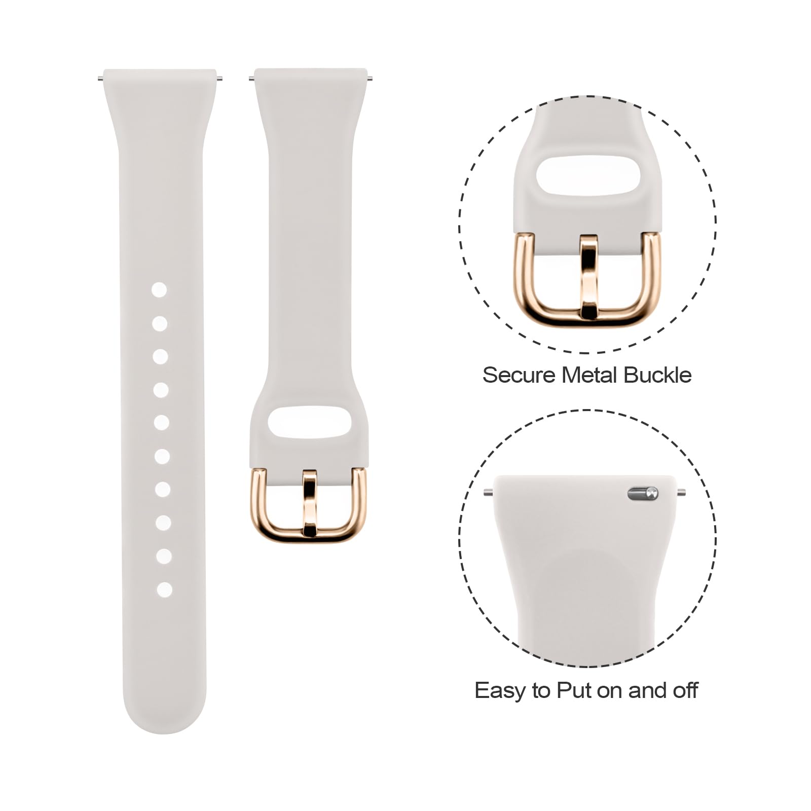 3 Pack Slim Sport Bands for Samsung Galaxy Watch Active 2 40mm 44mm, Soft Liquid Silicone Waterproof Straps for Replacement for Galaxy Watch Active Wristbands Women Men (PinkSand/Starlight/SageGreen)