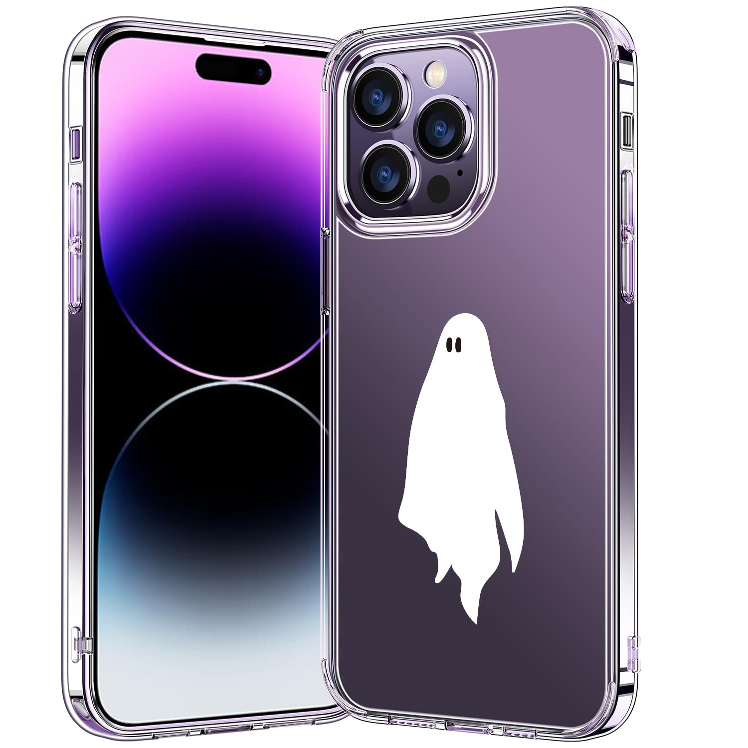 bicol for iPhone 14 Pro Max Case with Clear Fashionable Designs for Women Girls,[with Screen Protector] Slim Fit Shockproof Durable Protective Phone Cover for 6.7 inch,Cute Ghost