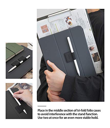 Ringke Pen Holder for Apple Pencil, Journal, Notebooks, and More - 3M Self Adhesive PU Leather Durable Pen Loop with Elastic (3 PACK) - Black