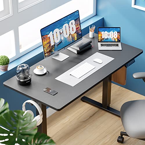 OLIXIS Electric, Height Adjustable Sit Stand Ergonomic Desk Computer Workstations with Wire Holes and Hooks for Work and Study, 24" D x 63" W x 48" H, Black
