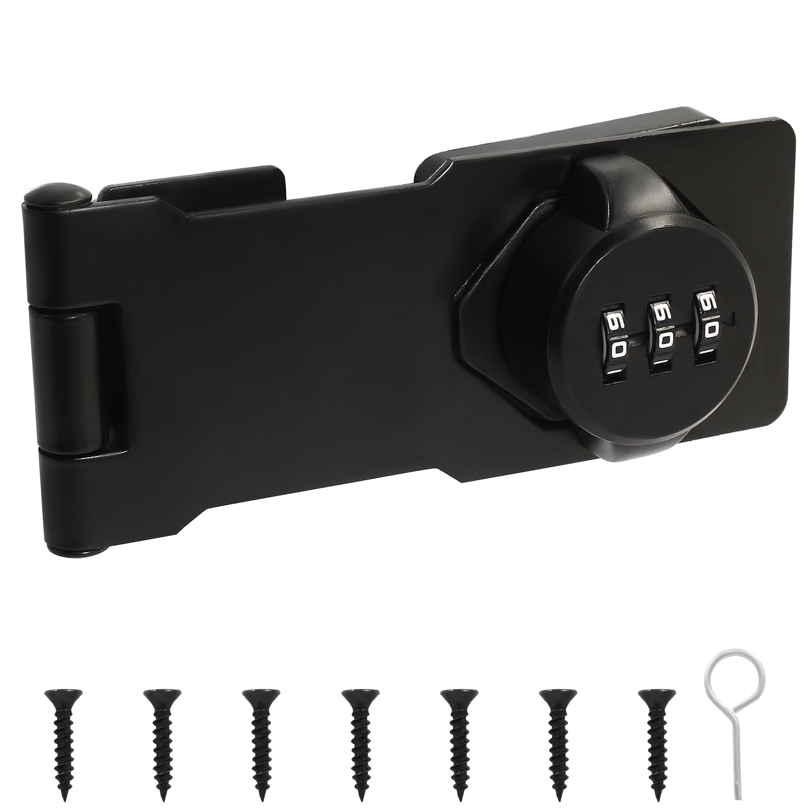 Suiwotin 1pc Hasp Lock Latch with Password Lock, Cabinet Hasp Latch Lock, Metal Security Lock Hasp for Small Door, Cabinet Door, Closet Door (Black)